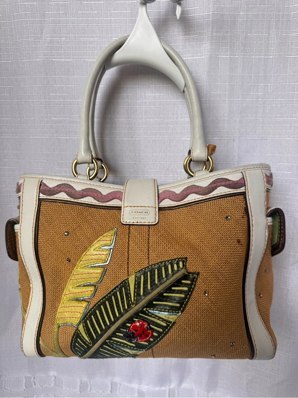 Coach | Bags | Coach Vintage 4439 Trim Canvas Satchel With Leaf And ...